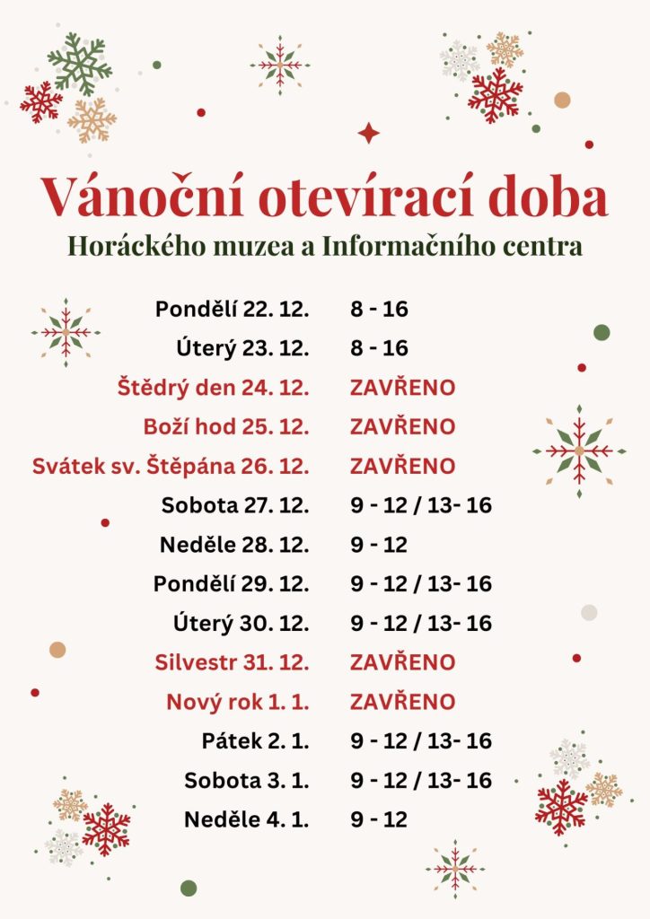 Otevírací doba o vánočních svátcích - Horácké muzeum